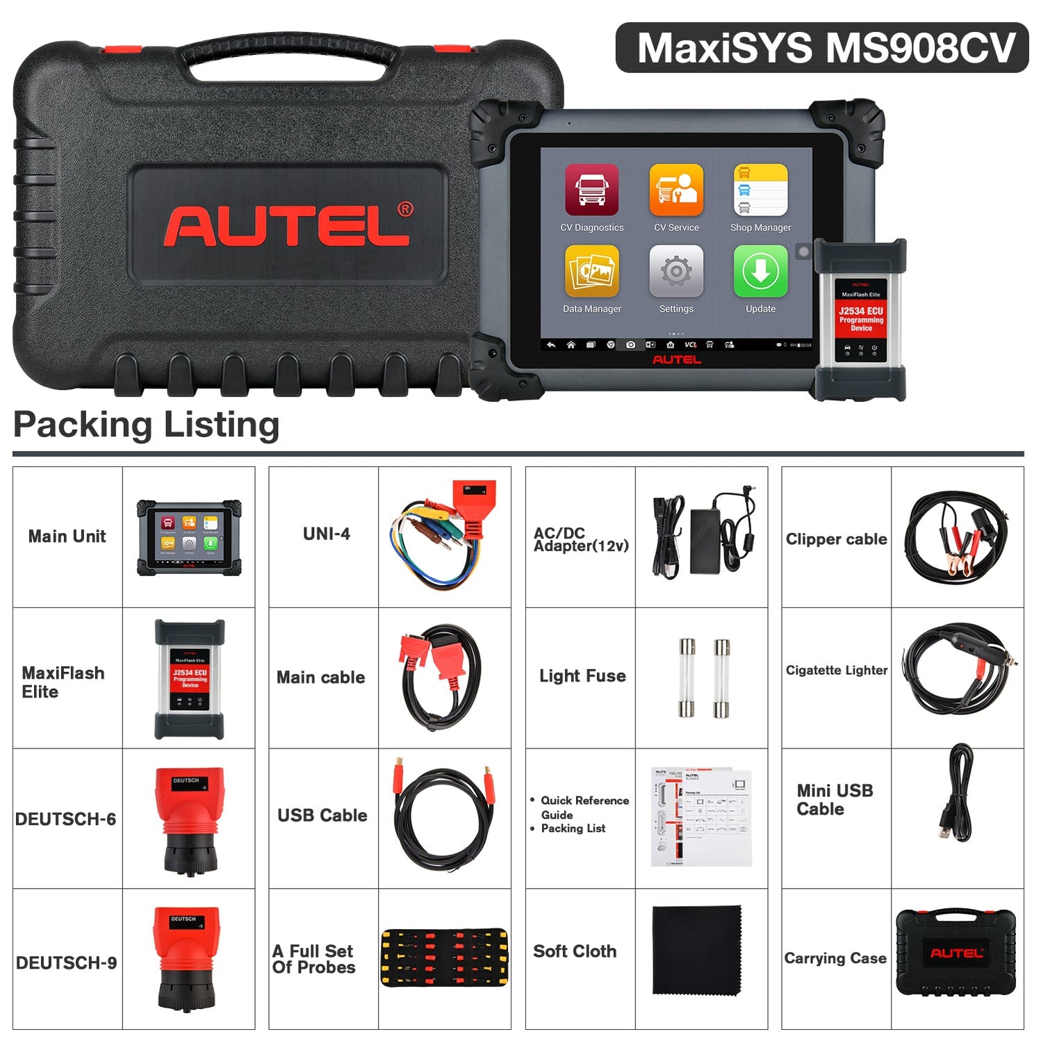 Autel Maxisys MS908CV Heavy Duty Diagnostic Scanner Truck Scann Tool ...